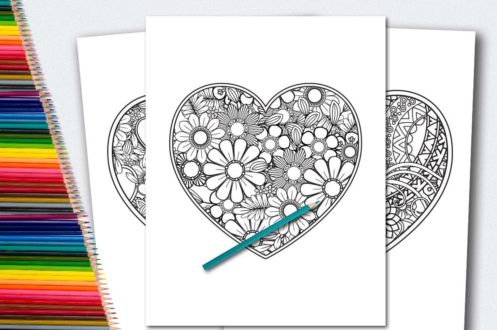 Floral Heart Printable Coloring Pages Mothers Day Coloring | Etsy