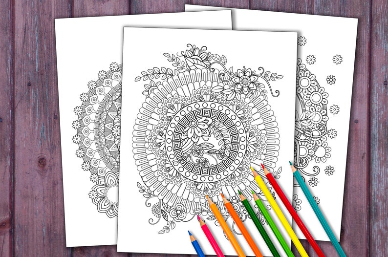 Floral Mandala Coloring Pages for Adults 5 Printable Coloring Pages ...