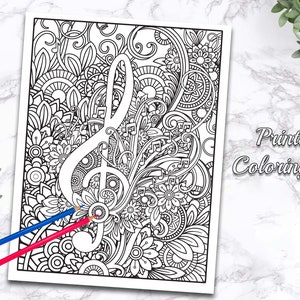 Music Coloring Pages for Adults, 5 Printable Floral Coloring Pages ...