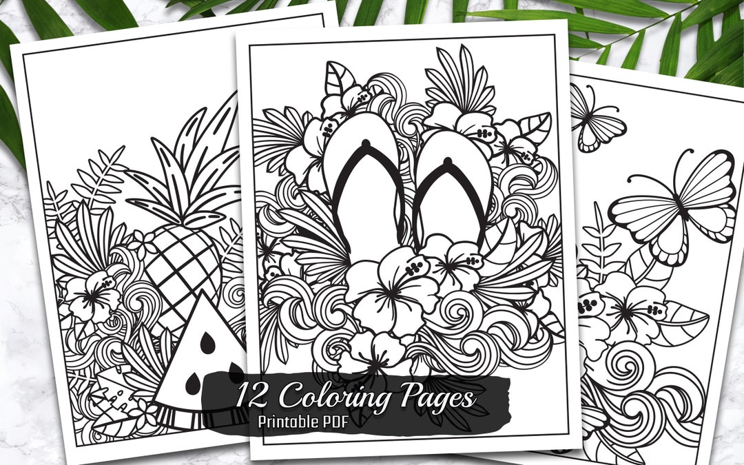 Summer Coloring Pages, Tropical Flowers Coloring Page, Printable ...