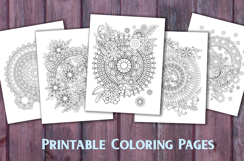 Floral Mandala Coloring Pages for Adults 5 Printable Coloring Pages ...