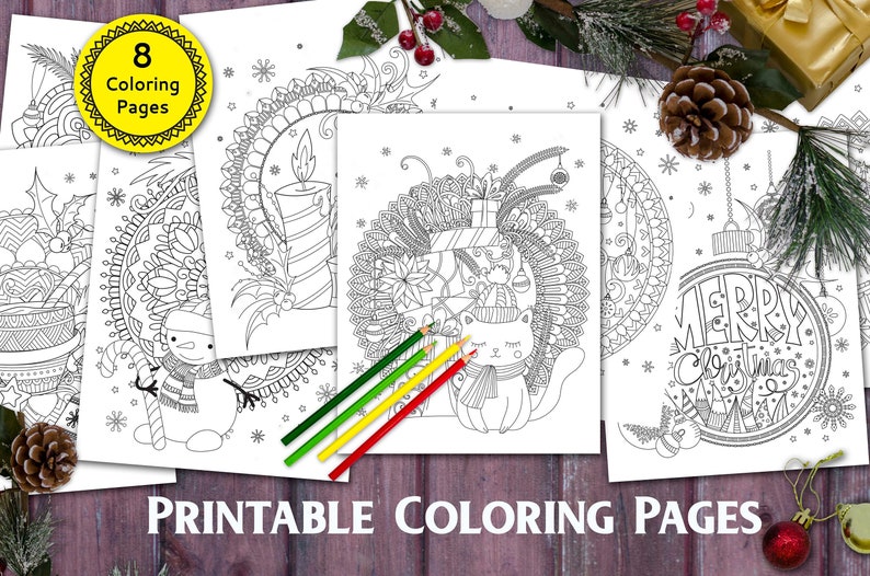 Christmas Coloring Pages for Adults 8 Printable Coloring Pages - Etsy