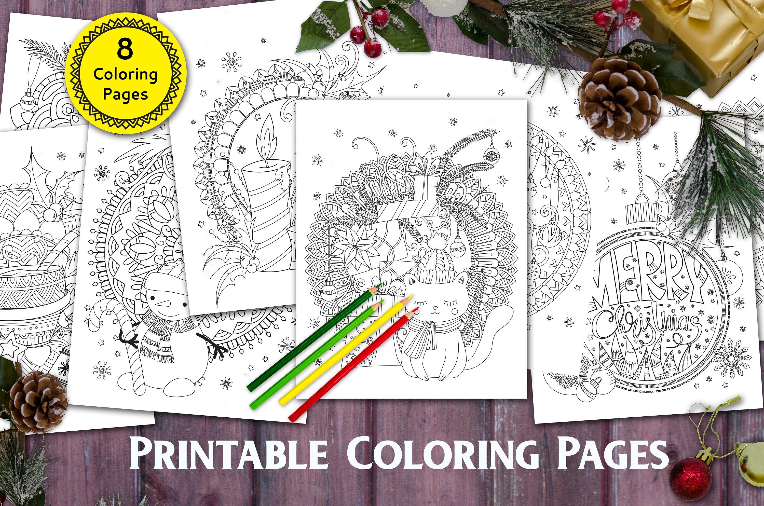 Christmas Coloring Pages for Adults 8 Printable Coloring Pages - Etsy