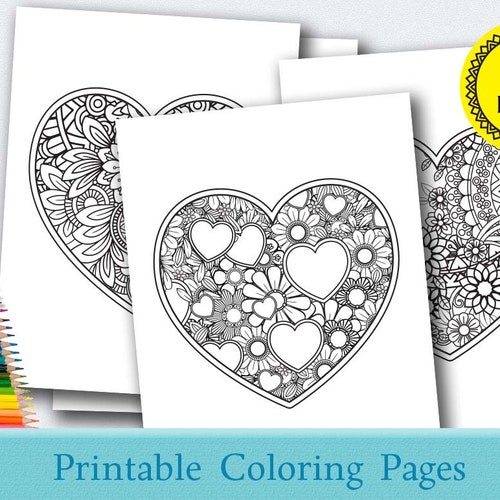 Floral Heart Printable Coloring Pages Mothers Day Coloring | Etsy