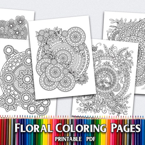 Floral Mandalas Coloring Pages for Adults 5 Printable Coloring - Etsy