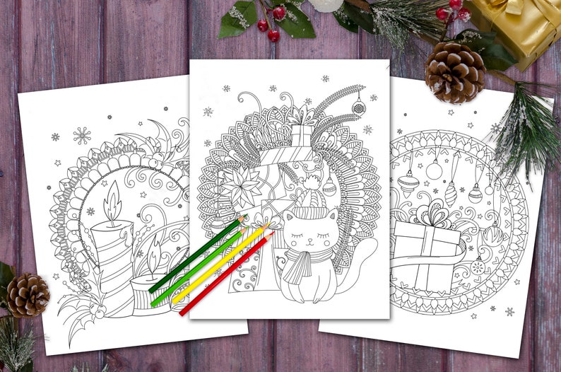 Christmas Coloring Pages for Adults 8 Printable Coloring Pages - Etsy