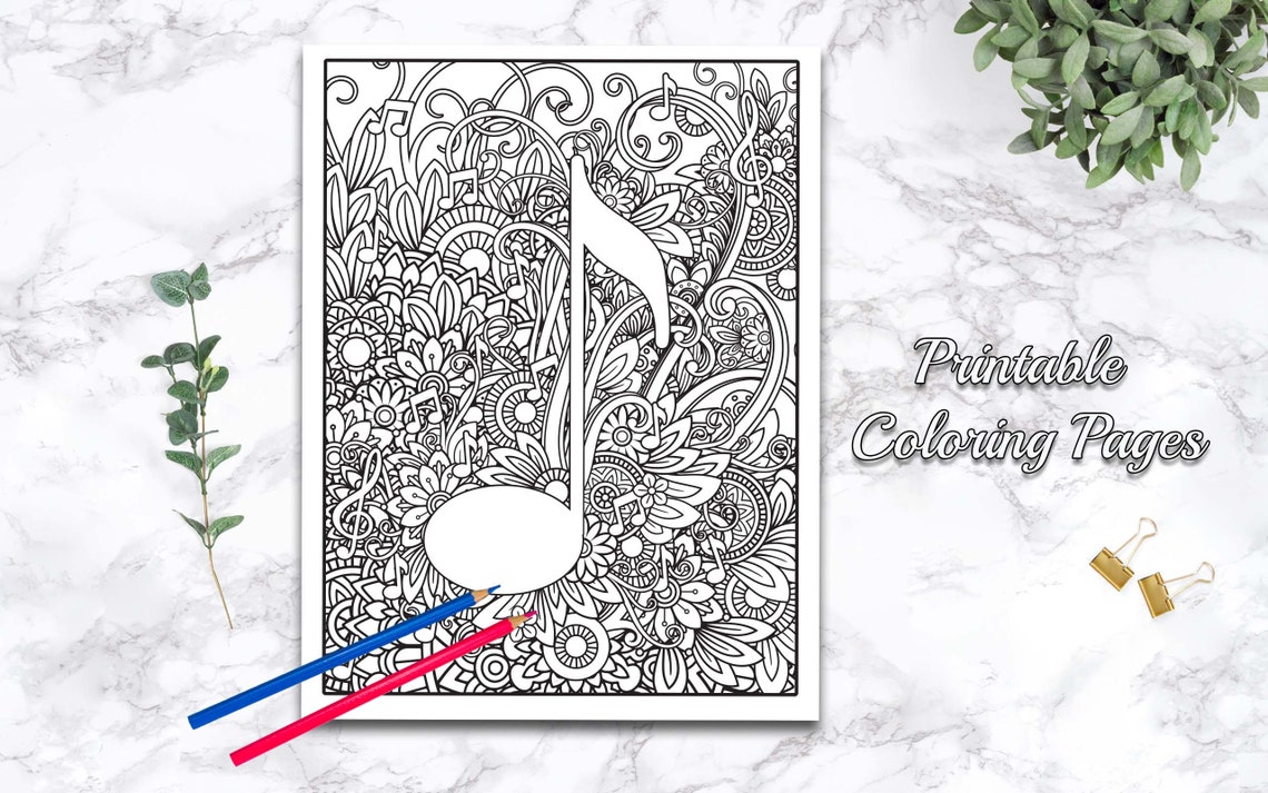 Music Coloring Pages for Adults 5 Printable Floral Coloring | Etsy