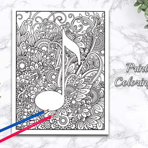 Music Coloring Pages for Adults, 5 Printable Floral Coloring Pages ...