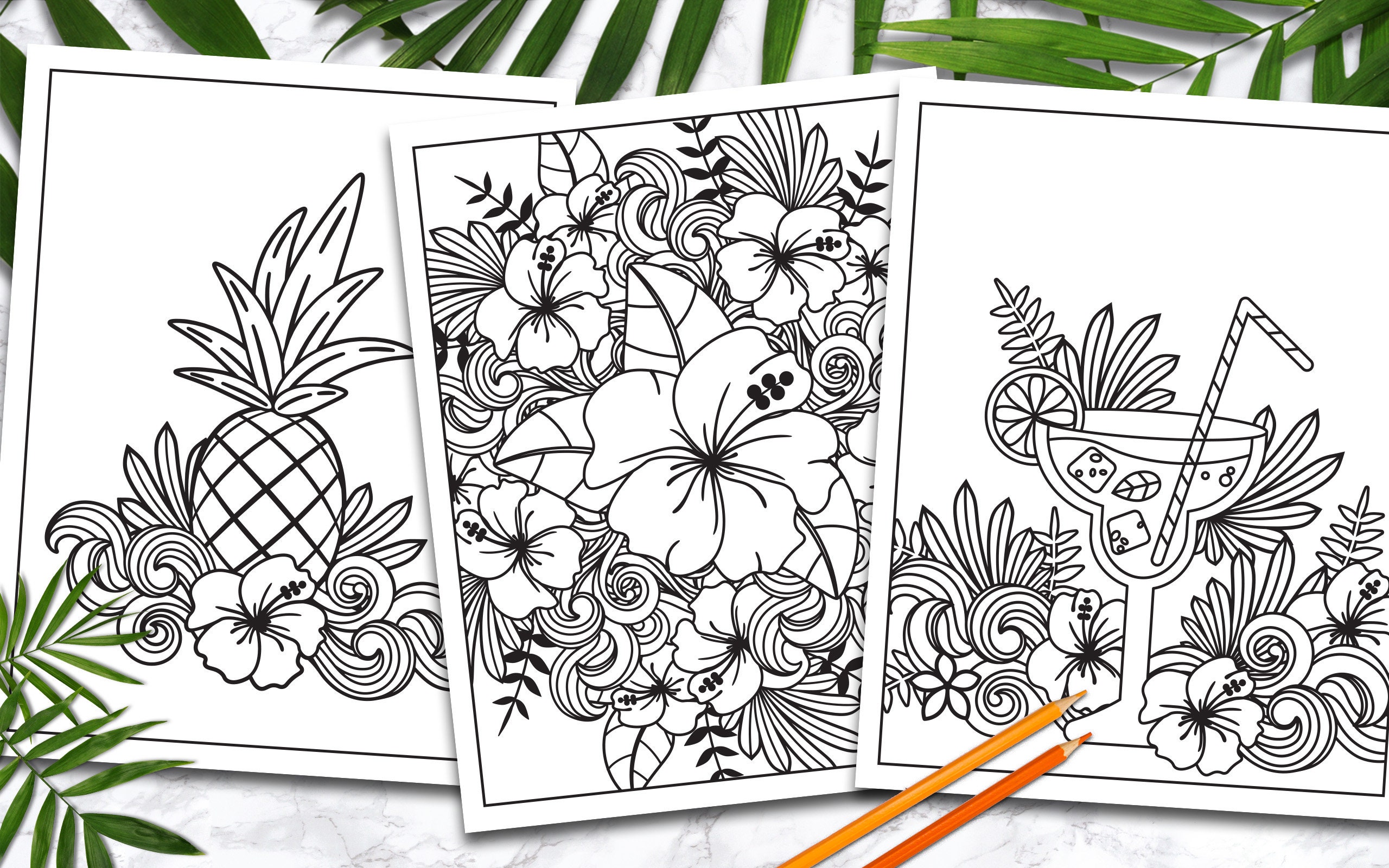 Summer Coloring Pages Tropical Flowers Coloring Page - Etsy