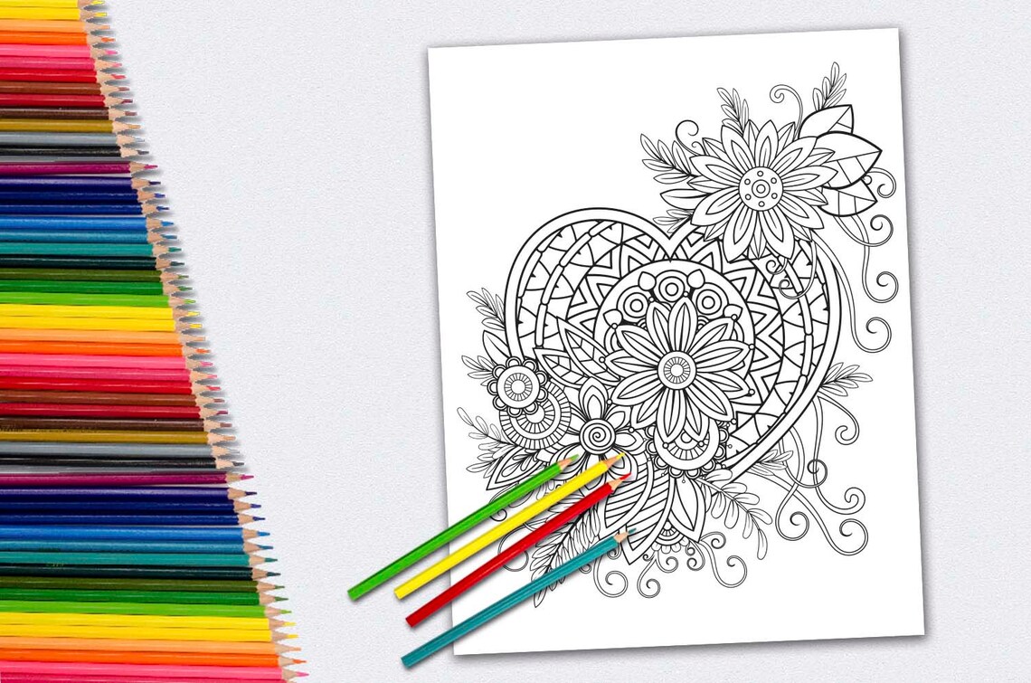Heart Mandala Coloring Pages Mothers Day Coloring Pages - Etsy