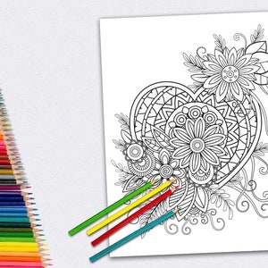 Heart Mandala Coloring Pages, Mothers Day Coloring Pages, Floral ...