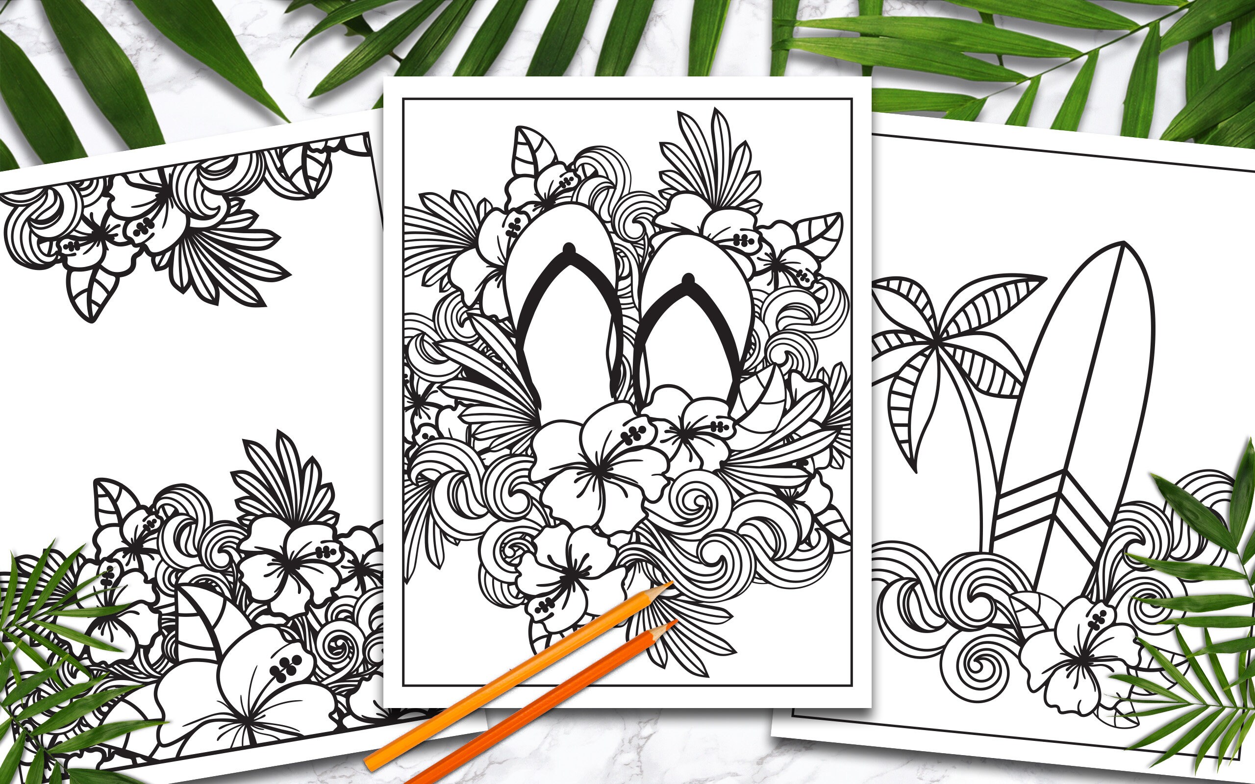 Summer Coloring Pages, Tropical Flowers Coloring Page, Printable ...