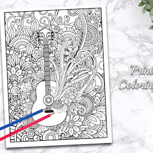 Music Coloring Pages for Adults, 5 Printable Floral Coloring Pages ...