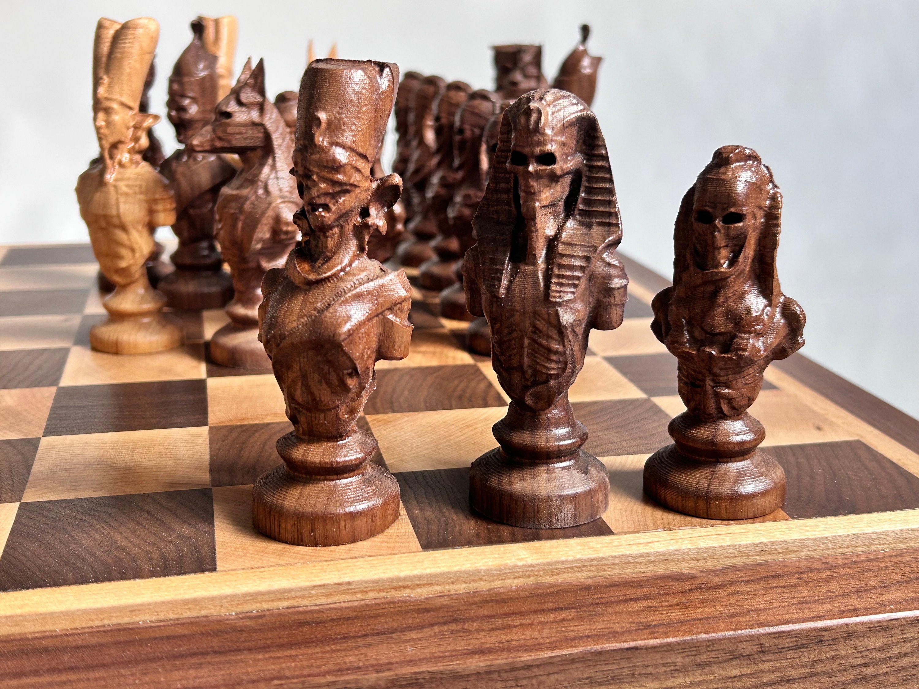 Handcrafted Egyptian-themed Chess Set Walnut Maple Hardwood Human Vs ...