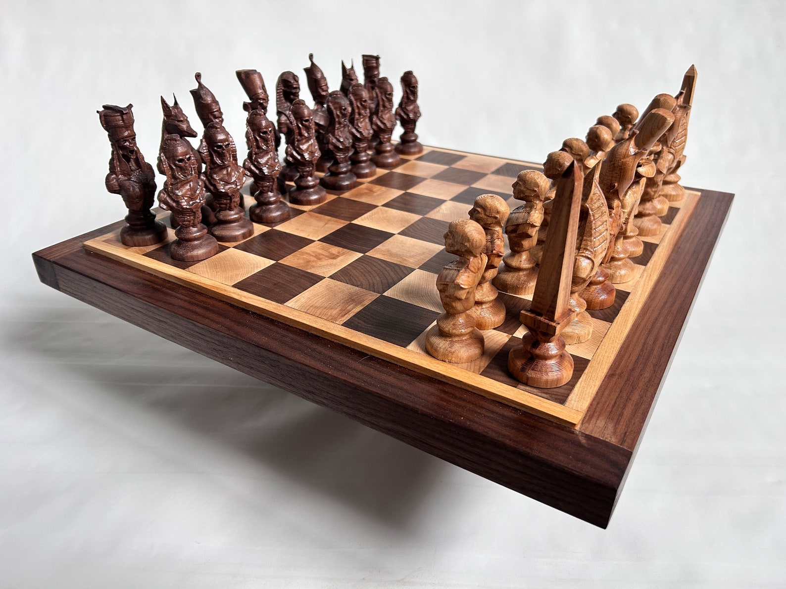 Handcrafted Egyptian-themed Chess Set - Walnut Maple Hardwood - Human ...
