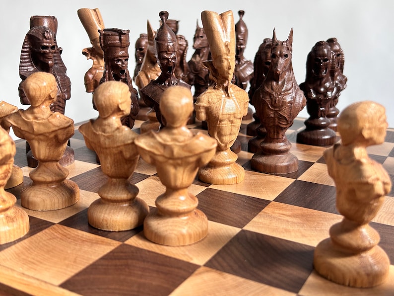 Handcrafted Egyptian-themed Chess Set Walnut Maple Hardwood Human Vs ...