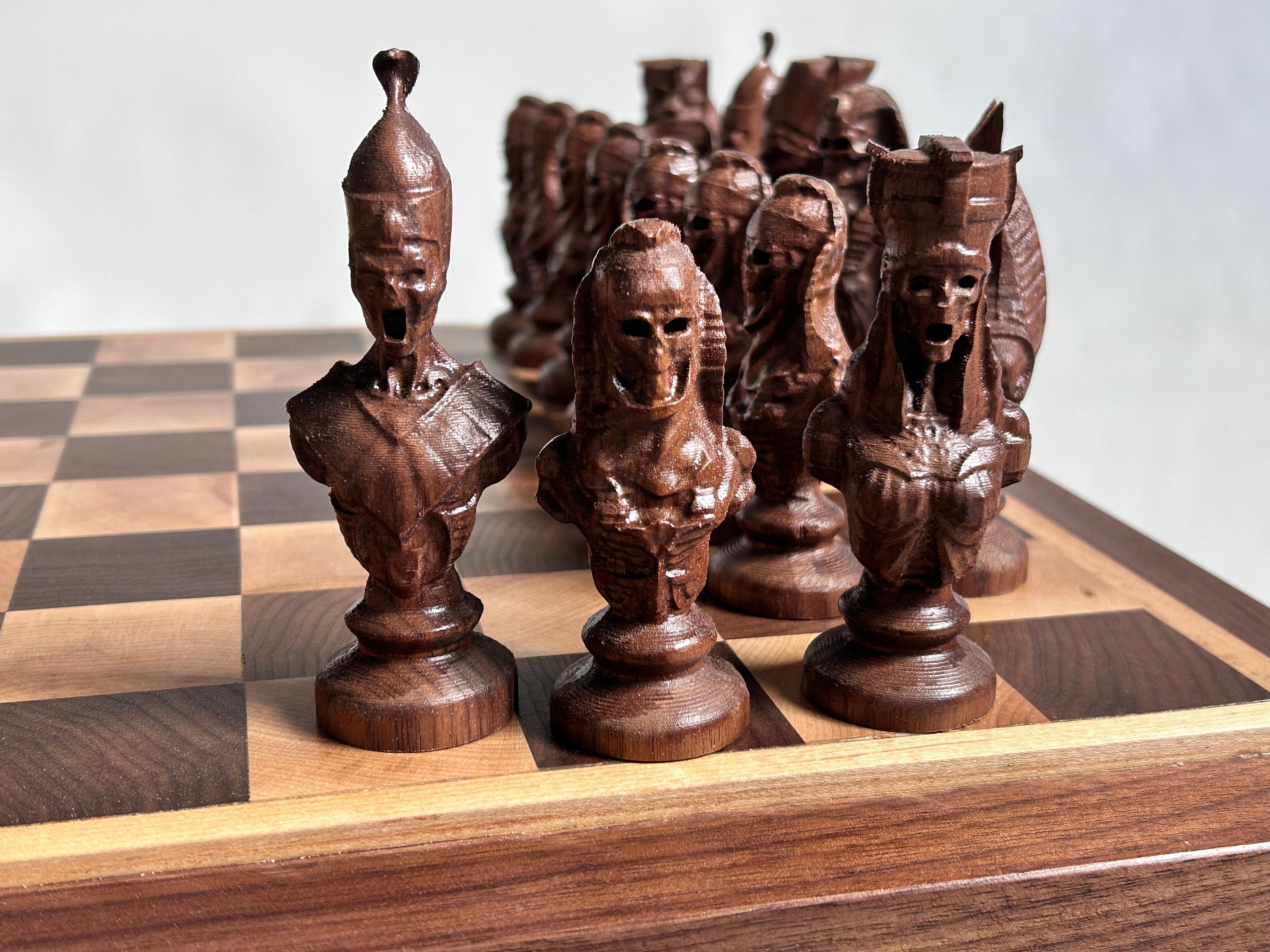 Handcrafted Egyptian-themed Chess Set Walnut Maple Hardwood Human Vs ...