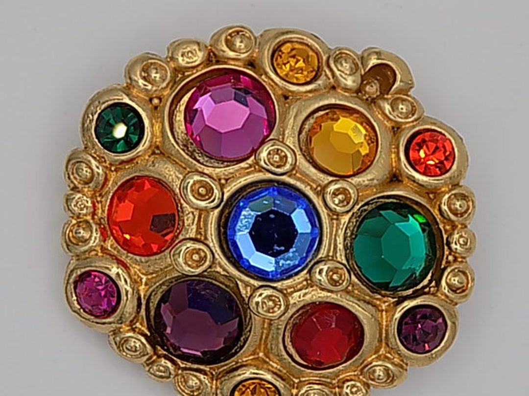 JACKY DE G, Rare Vintage Brooch, Gold Plated, Crystal Colors, Made in ...