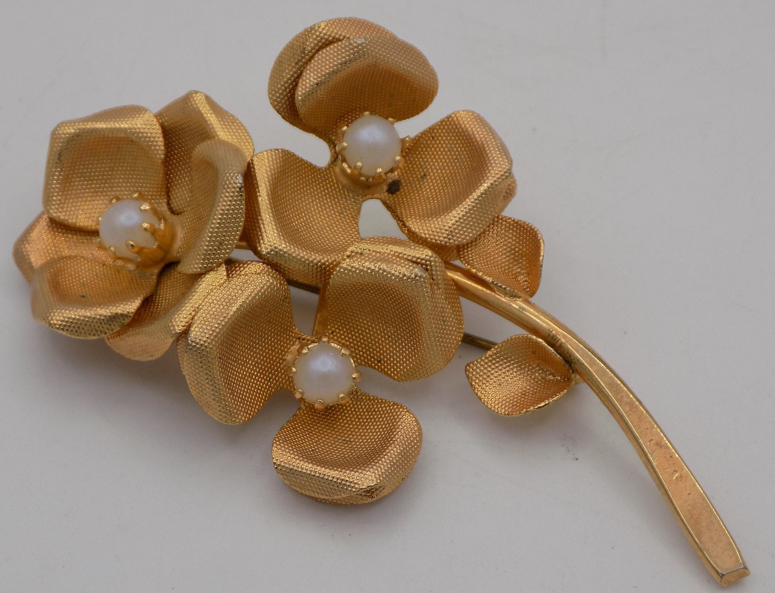 Broche Vintage,plaqué or et perles de culture,cadeau vintage,bijoux ...