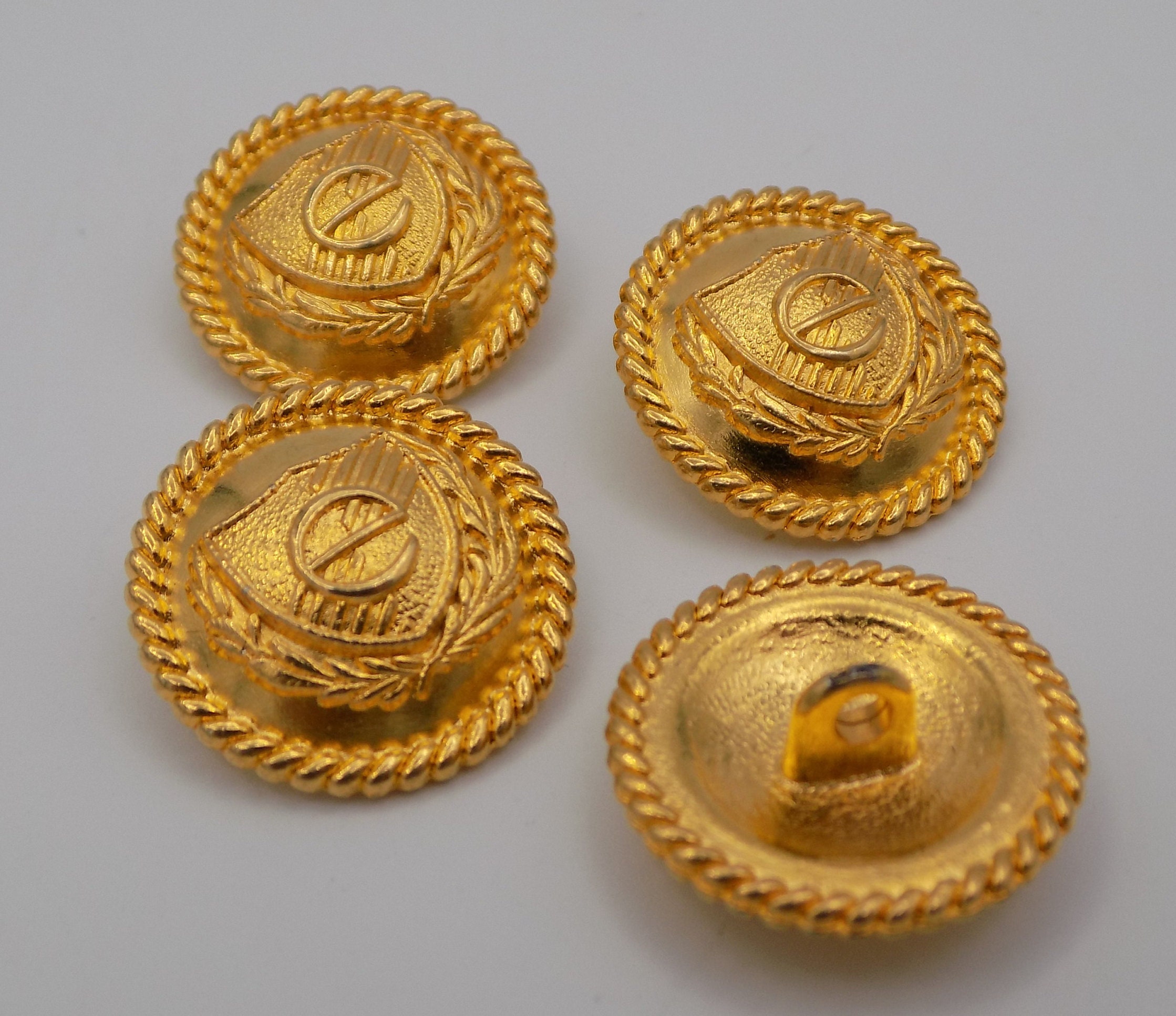 Set of 4 Buttons, Very Rare Buttons, Engraved Golden Brass, Jewelry ...