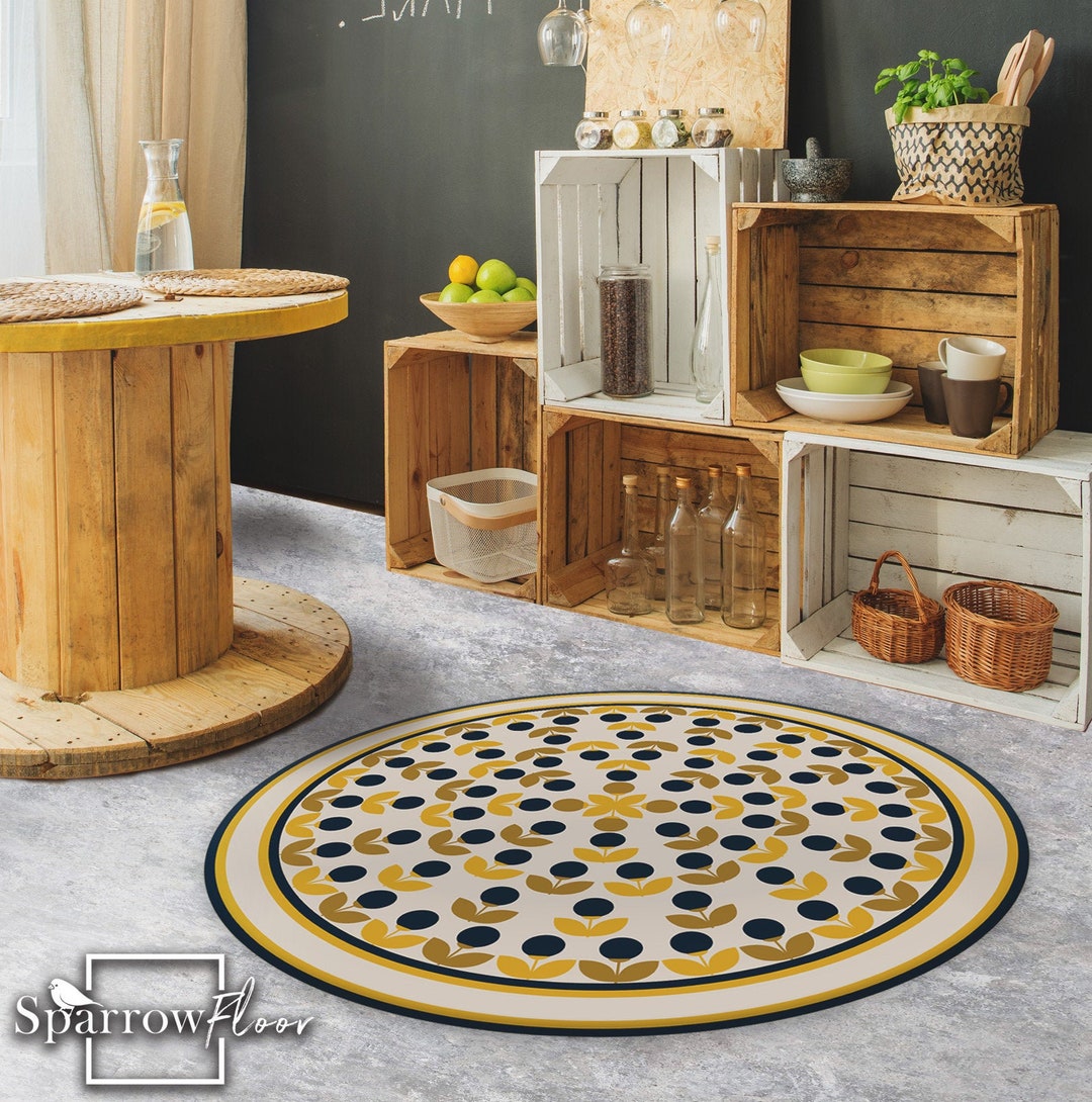 May Vinyl Round Mat, Aesthetic Interior, Bath Linoleum Carpet, Retro ...