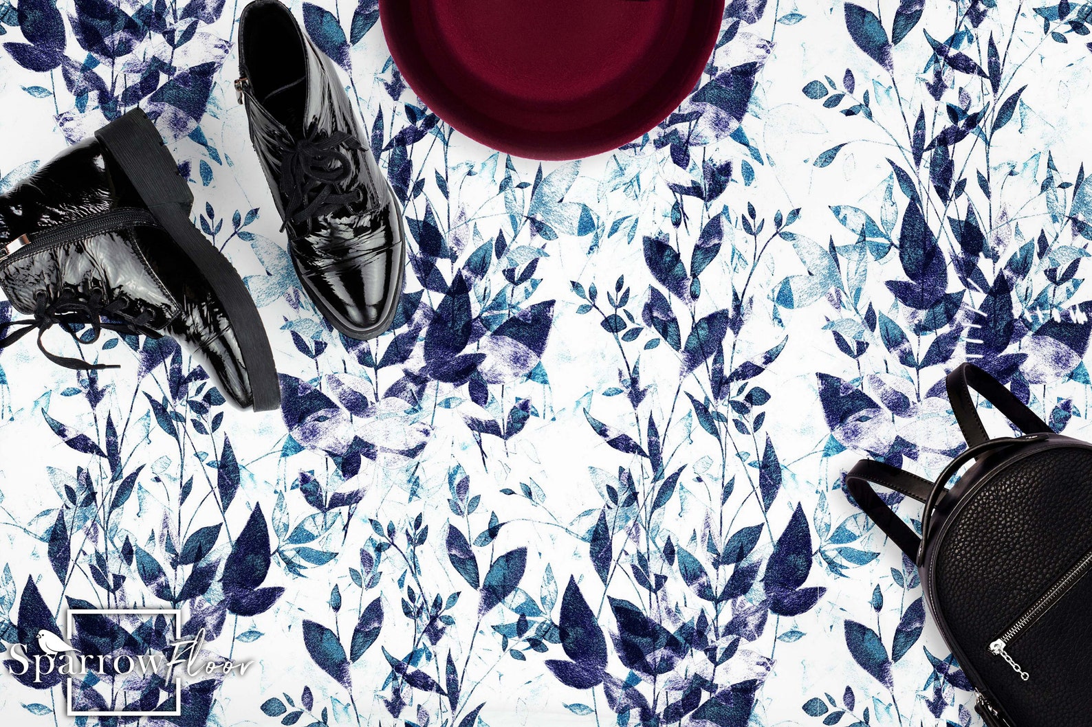 Indigo Vinyl PVC Flooring Scandinavian Vinyl Flooring Floral - Etsy