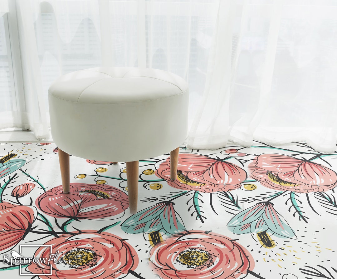Blommor Vinyl PVC Flooring, Boho Floor Covering, Floral Vinyl Floors ...