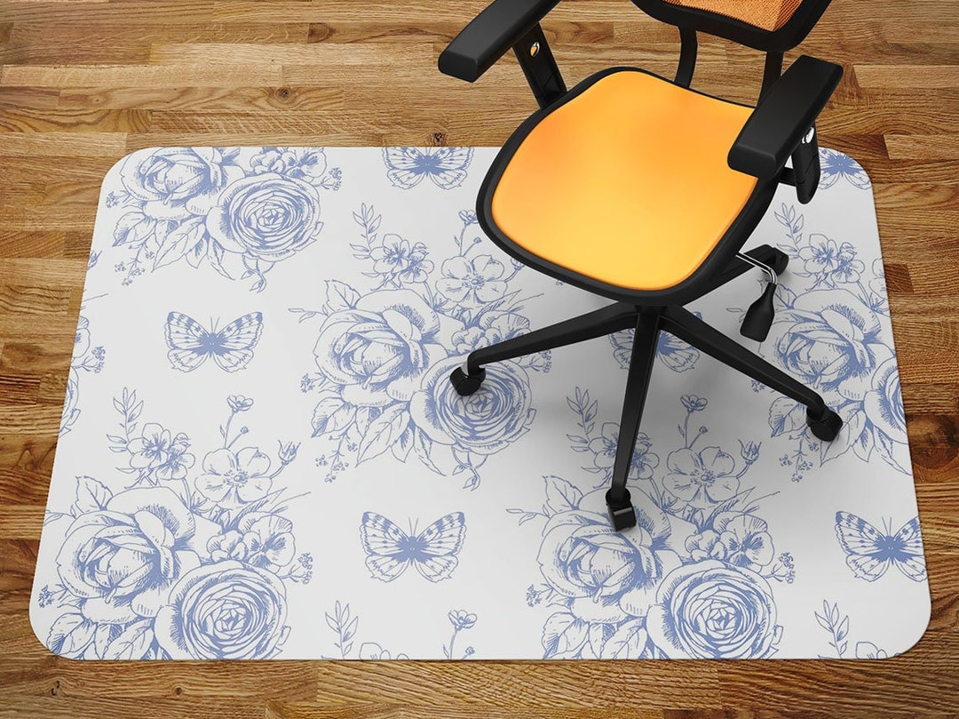 Chair Mat Blue Floral Motivies and Butterflies Chair Mat, Splash Mat ...