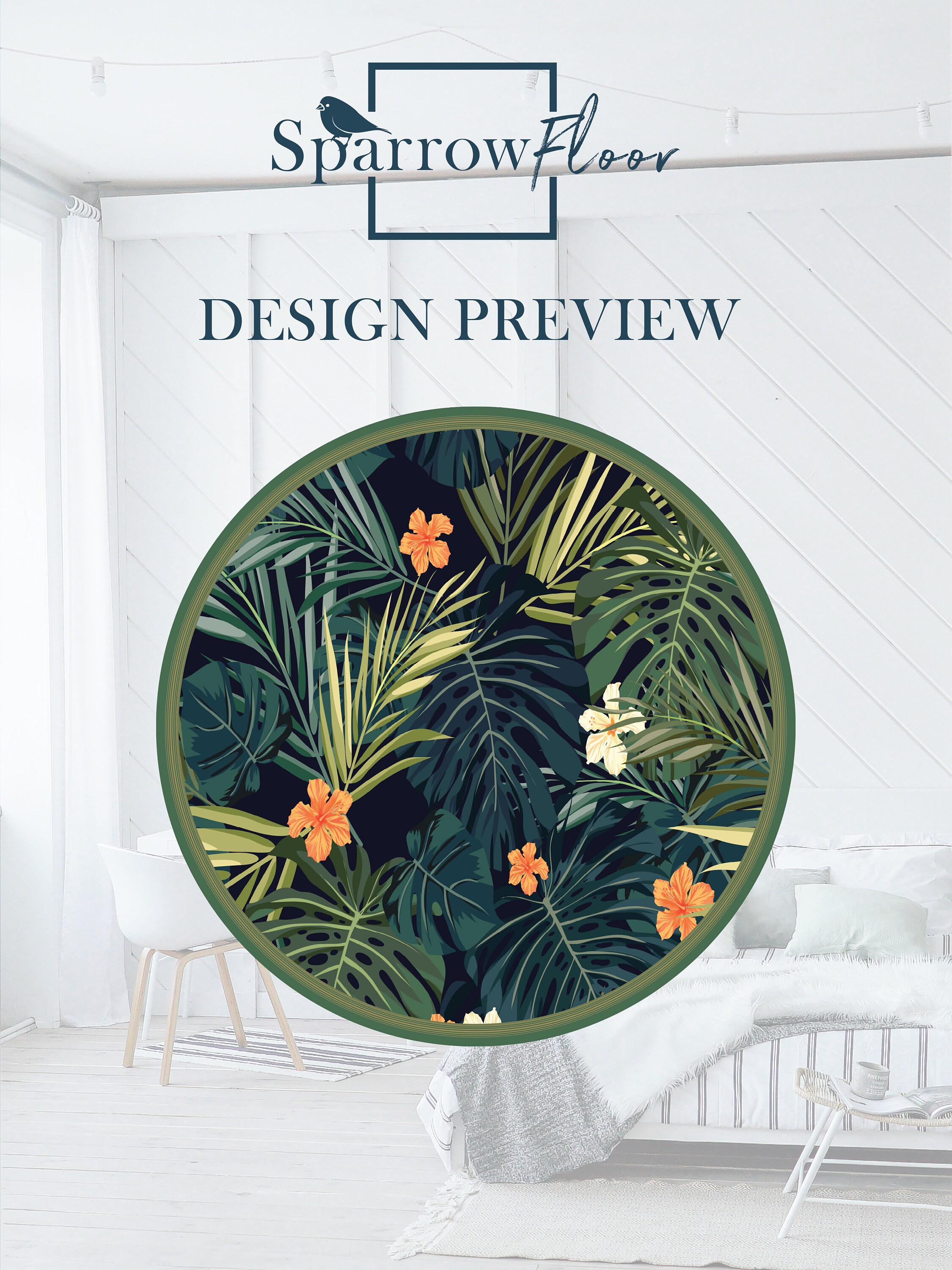 Tropical Vinyl Round Mat, Linoleum Decor, Retro Floors, Aesthetic ...