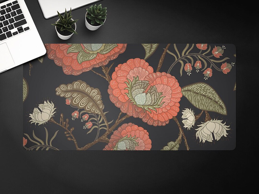 Retro Flowers Computer Desk Pad, Desk Protective Mat, Office Ornament ...