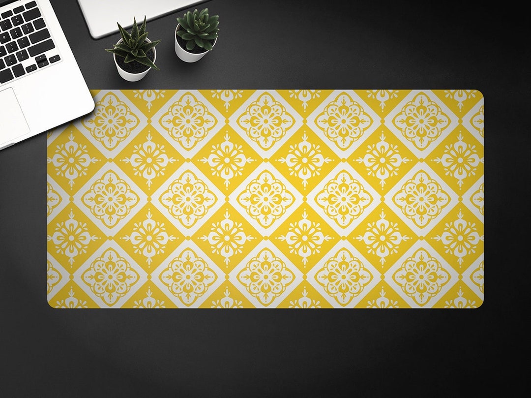 Yellow Retro Tile Desk Mat, Table Protection, Trendy Workspace ...