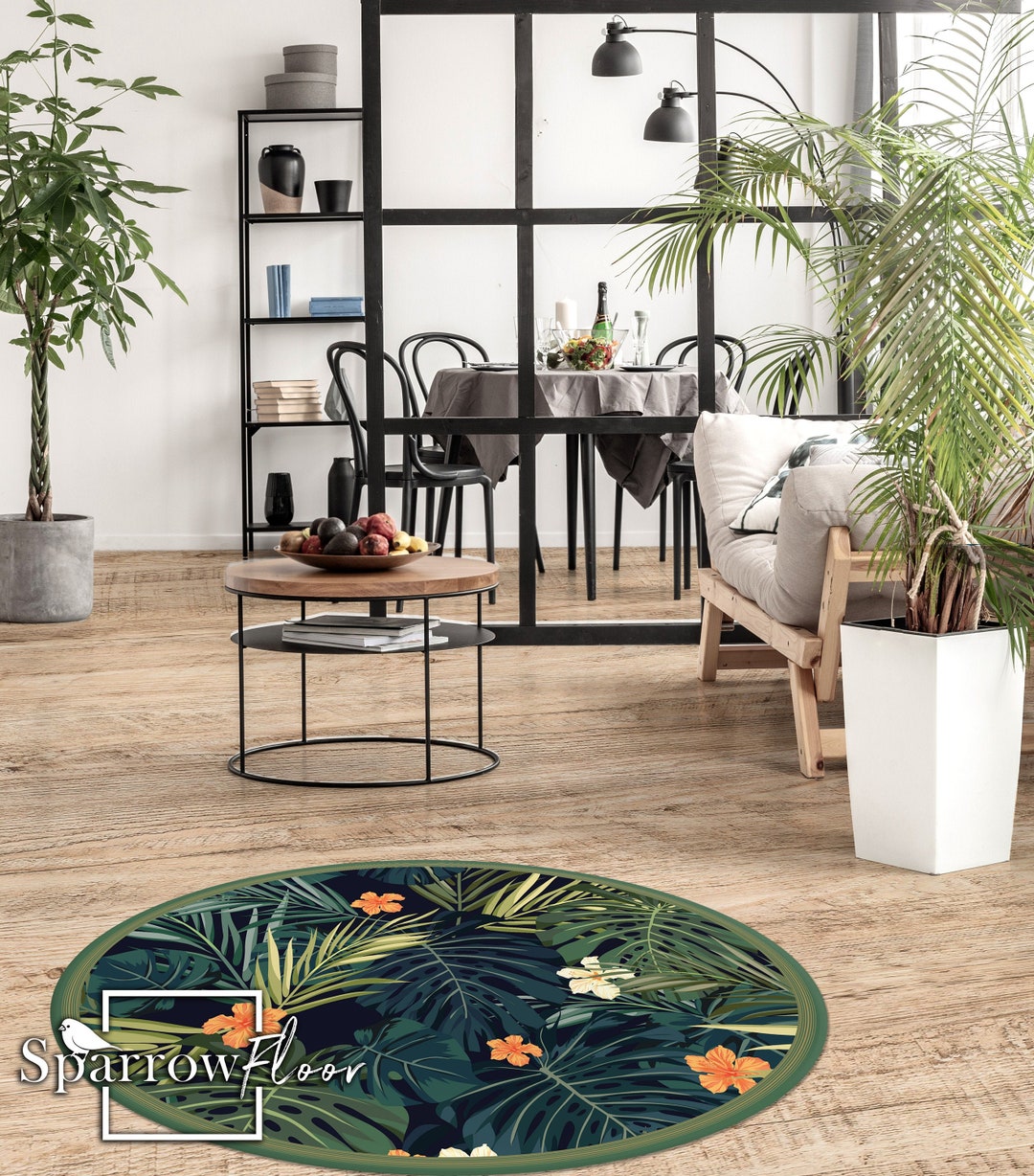 Tropical Vinyl Round Mat, Linoleum Decor, Retro Floors, Aesthetic ...