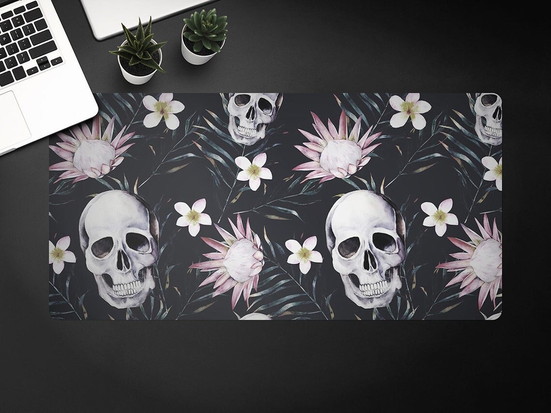Skulls With Flowers Computer Desk Pad, Keyboard Pad, Desktop Blotter ...