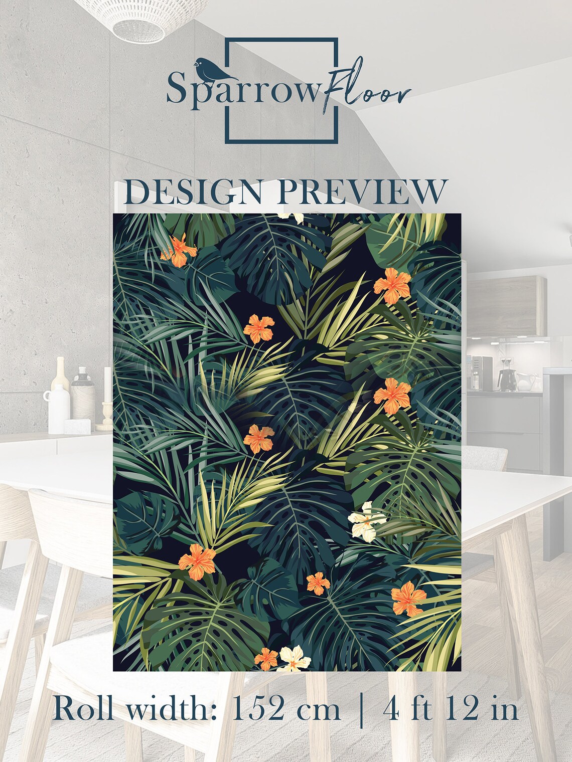 Tropical Vinyl PVC Flooring, Retro Floor Decoration, Floral Floor ...