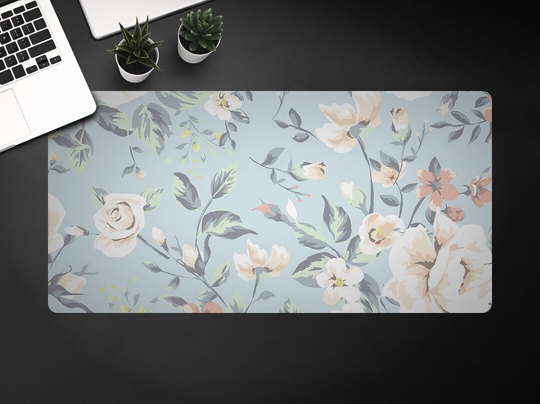 Pale Flowers Desk Mat, Table Protection, Trendy Workspace, Keyboard Pad ...