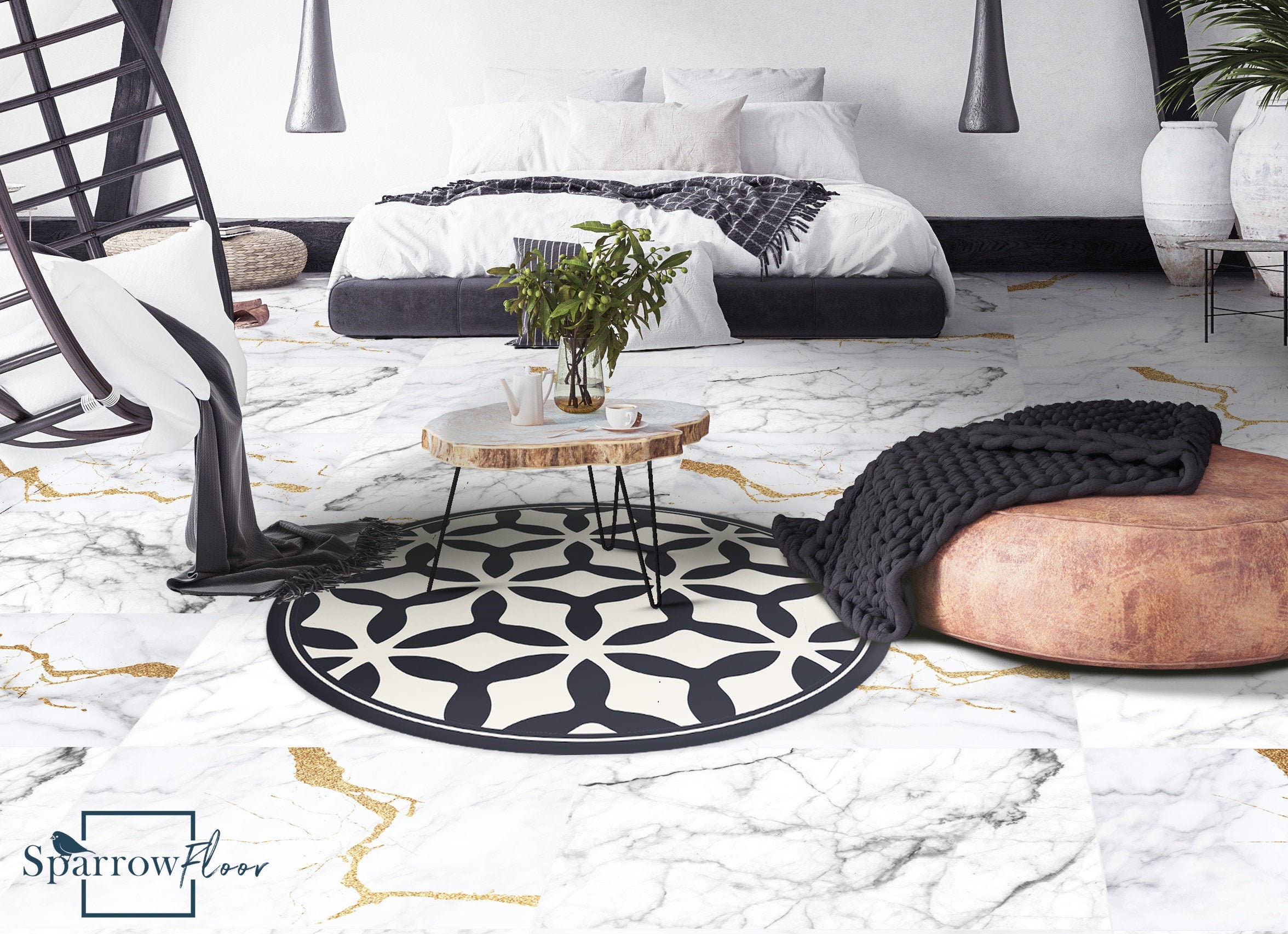 Concave Vinyl Round Mat, Retro Floor Decor, Retro Mat, Vivid Colors ...