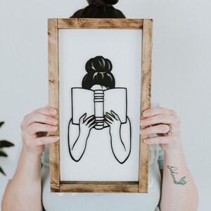 Girl Reading Book Framed Wood Sign | Book Themed Sign - Etsy