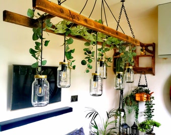 6 Pendant Rustic Vintage Industrial Wooden Ladder Farmhouse Chandelier ...