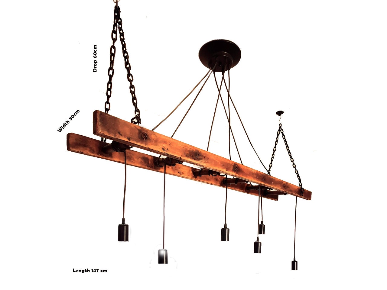 6 Pendant Rustic Vintage Industrial Wooden Ladder Farmhouse Chandelier ...