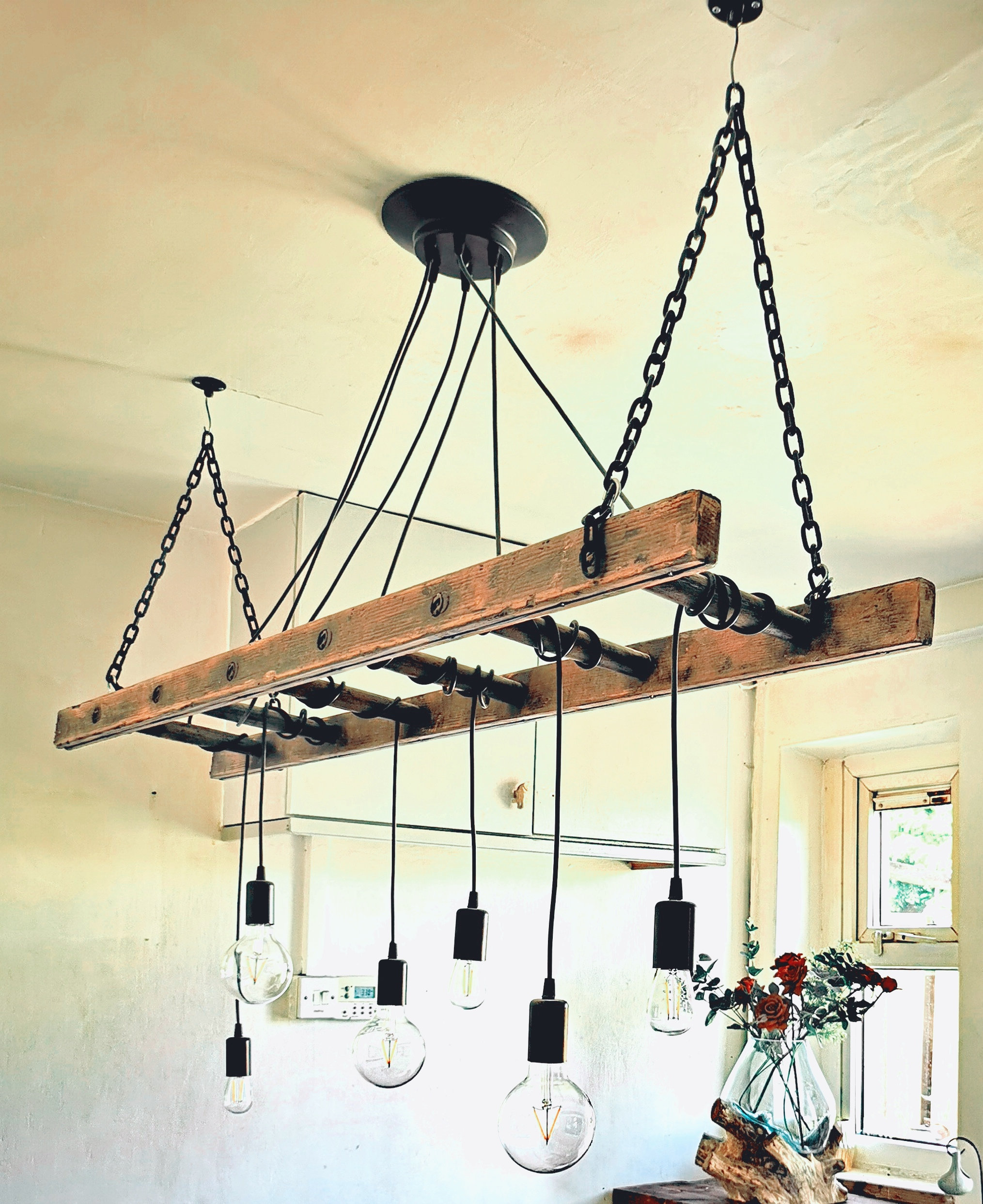 6 Pendant Rustic Vintage Industrial Wooden Ladder Farmhouse Chandelier ...