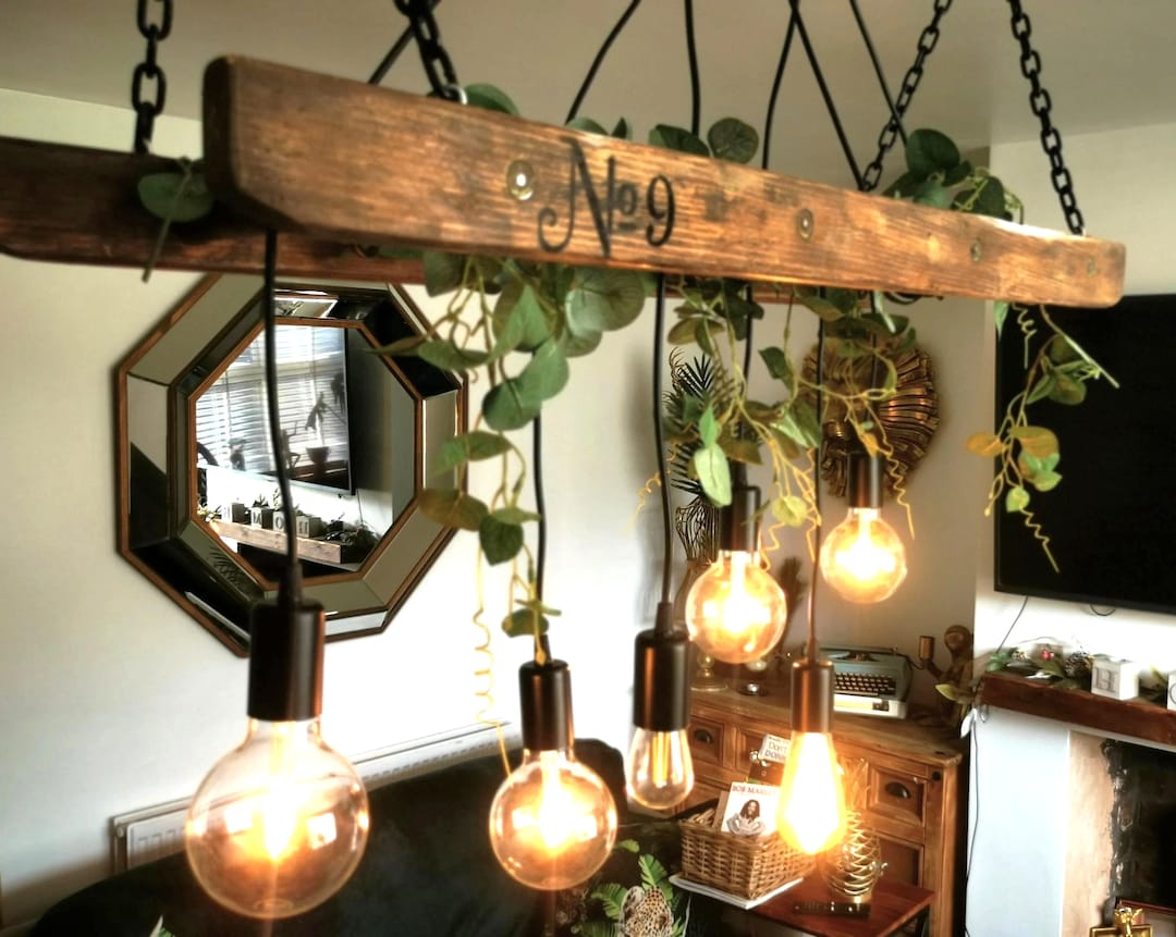 Handmade Wood Rustic Vintage Farmhouse Style Pendant Ceiling Ladder ...
