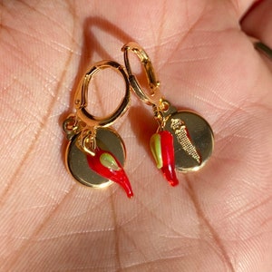 18K Gold Filled Good Luck Red Chilli Pepper Earrings, Gold Chilli ...