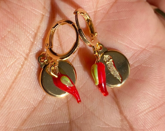 18K Gold Filled Good Luck Red Chilli Pepper Earrings, Gold Chilli ...