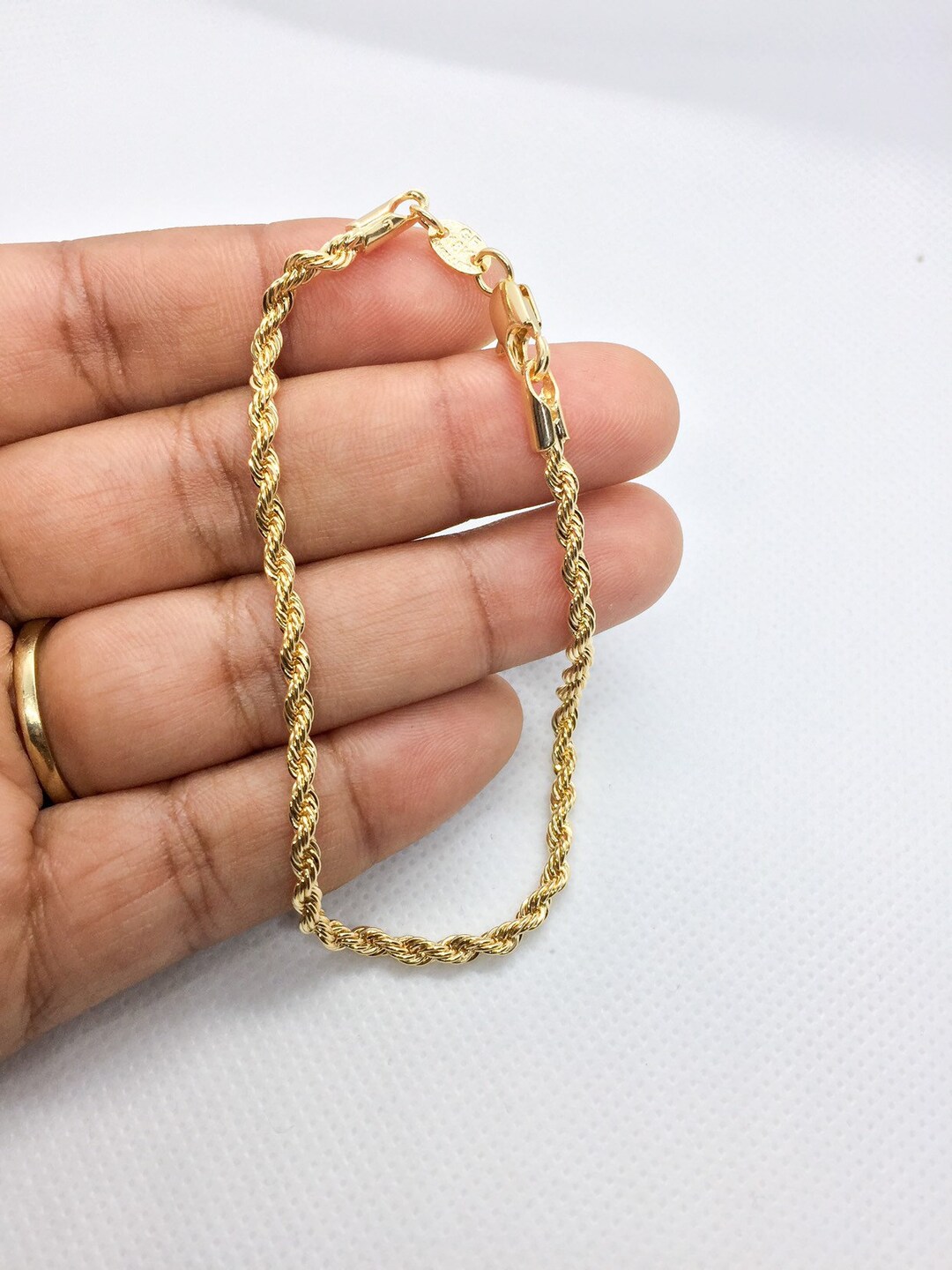 18K Gold Filled Rope Chain Bracelet - Twisted Thick Gold Bracelet for ...