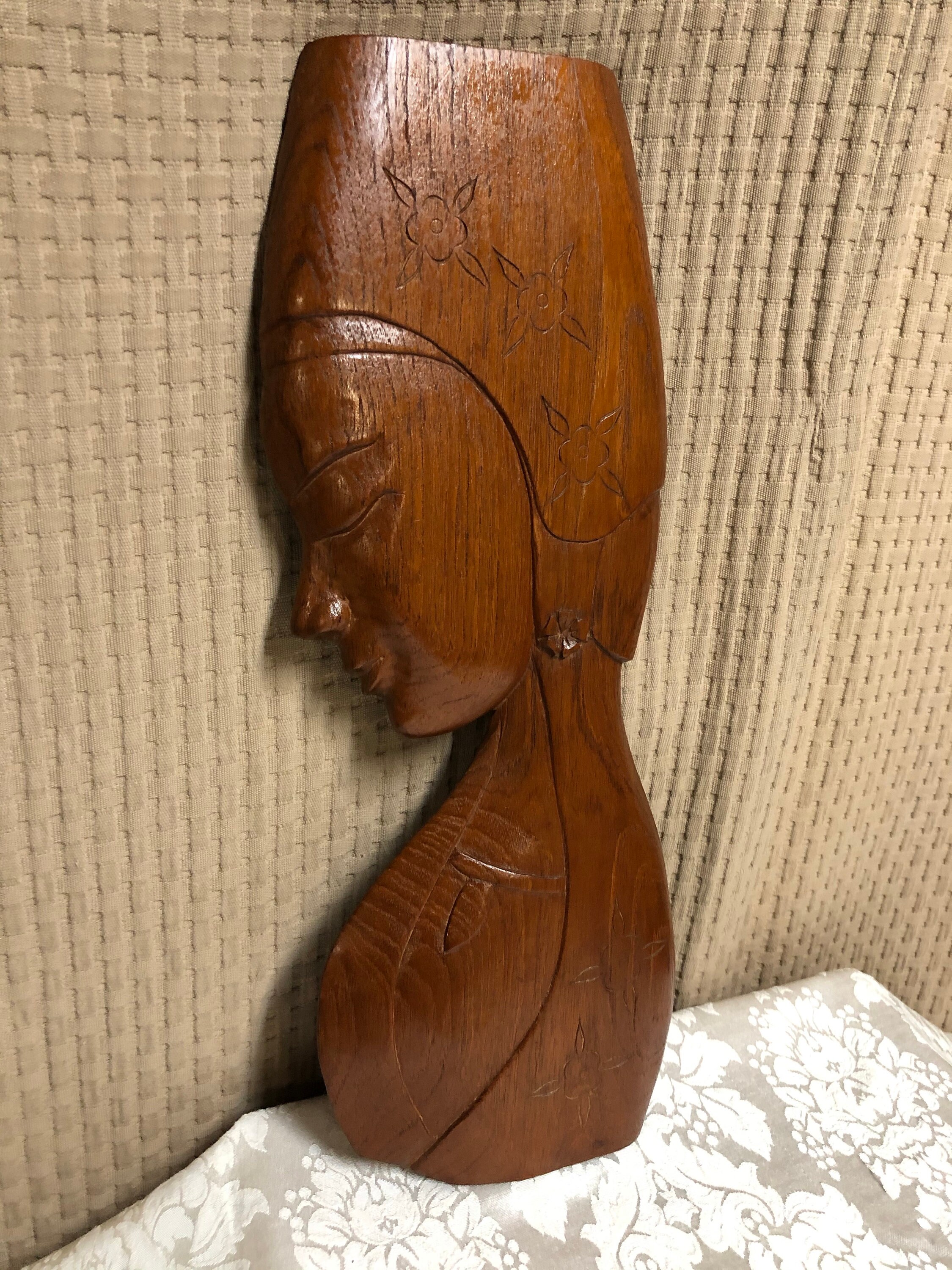 Hardwood Carved Woman Wall Art | Etsy