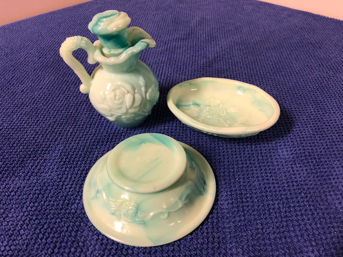 Avon Green Milk Glass Bathroom/vanity Set | Etsy