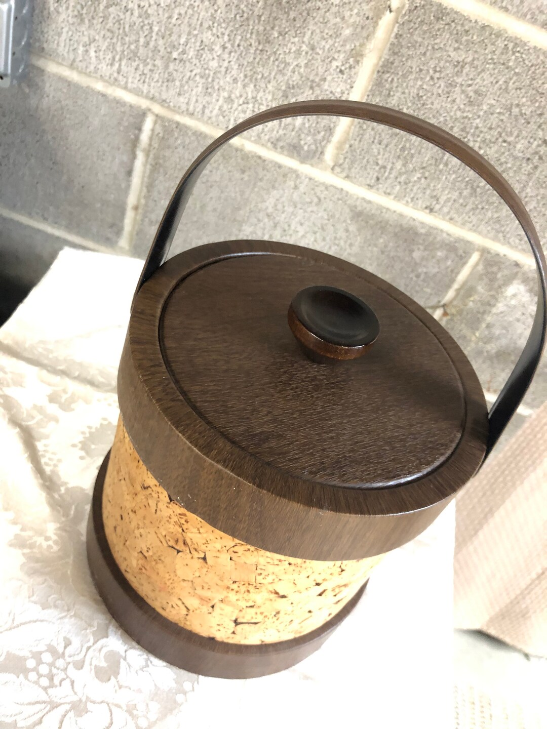 Vintage Wood Grain Vinyl & Cork Ice Bucket - Etsy