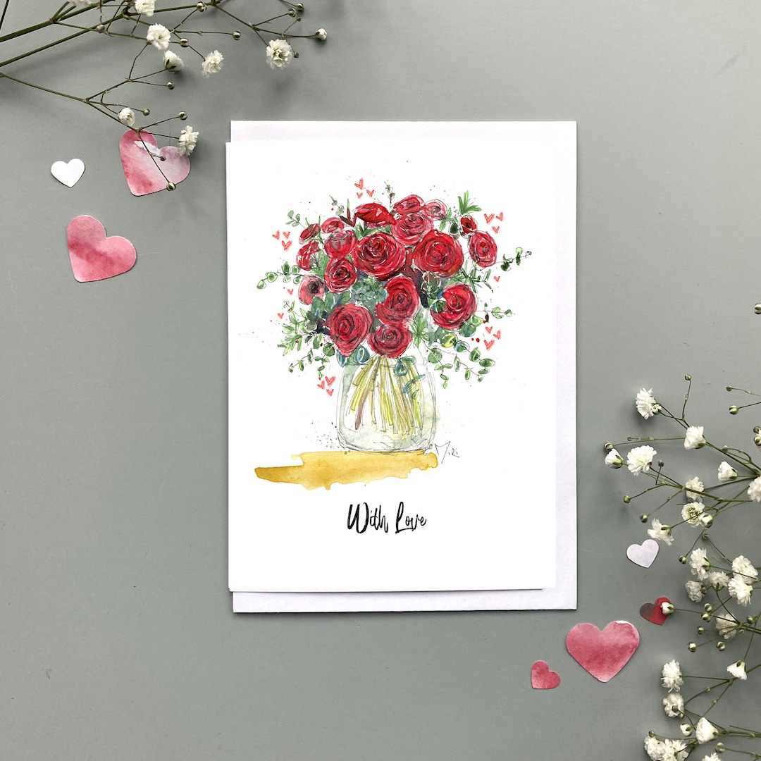 Happy Valentines Red Roses Card, Rose Card, Valentine Roses Card, Roses ...