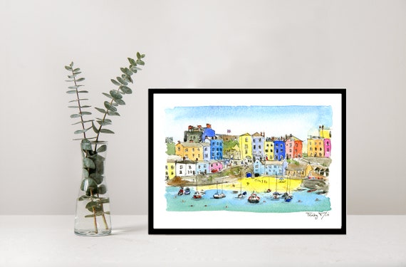 Tenby Print Tenby Wales Watercolor Illustration Print Wales | Etsy
