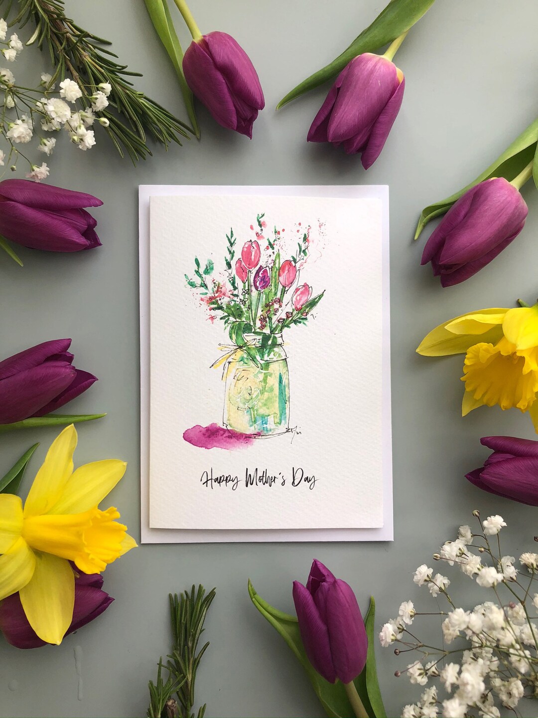 Tulips Mother's Day Personalised Greeting Card,watercolour Tulip Card ...